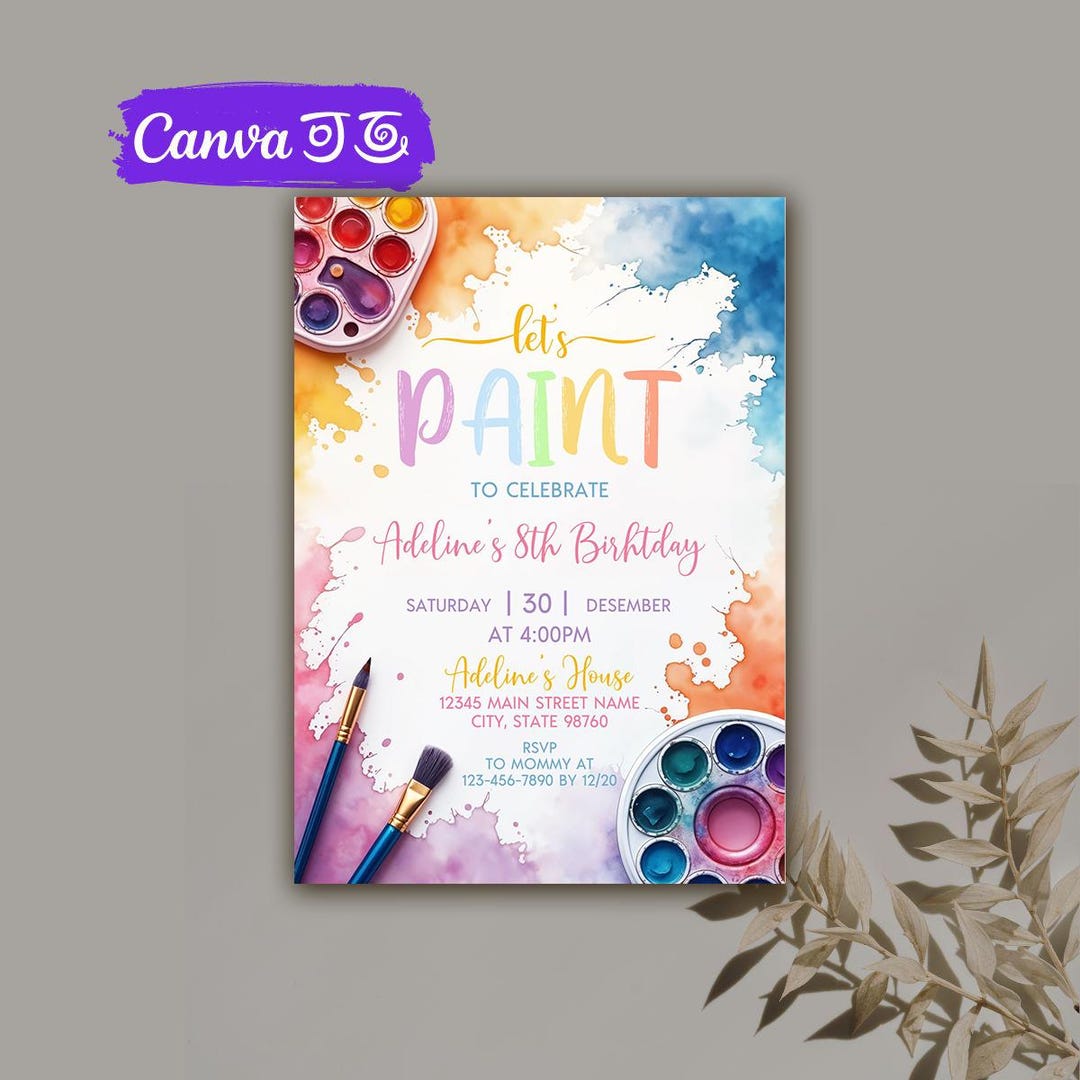 Editable Painting Art Party Birthday Invitation, Painting Party ...