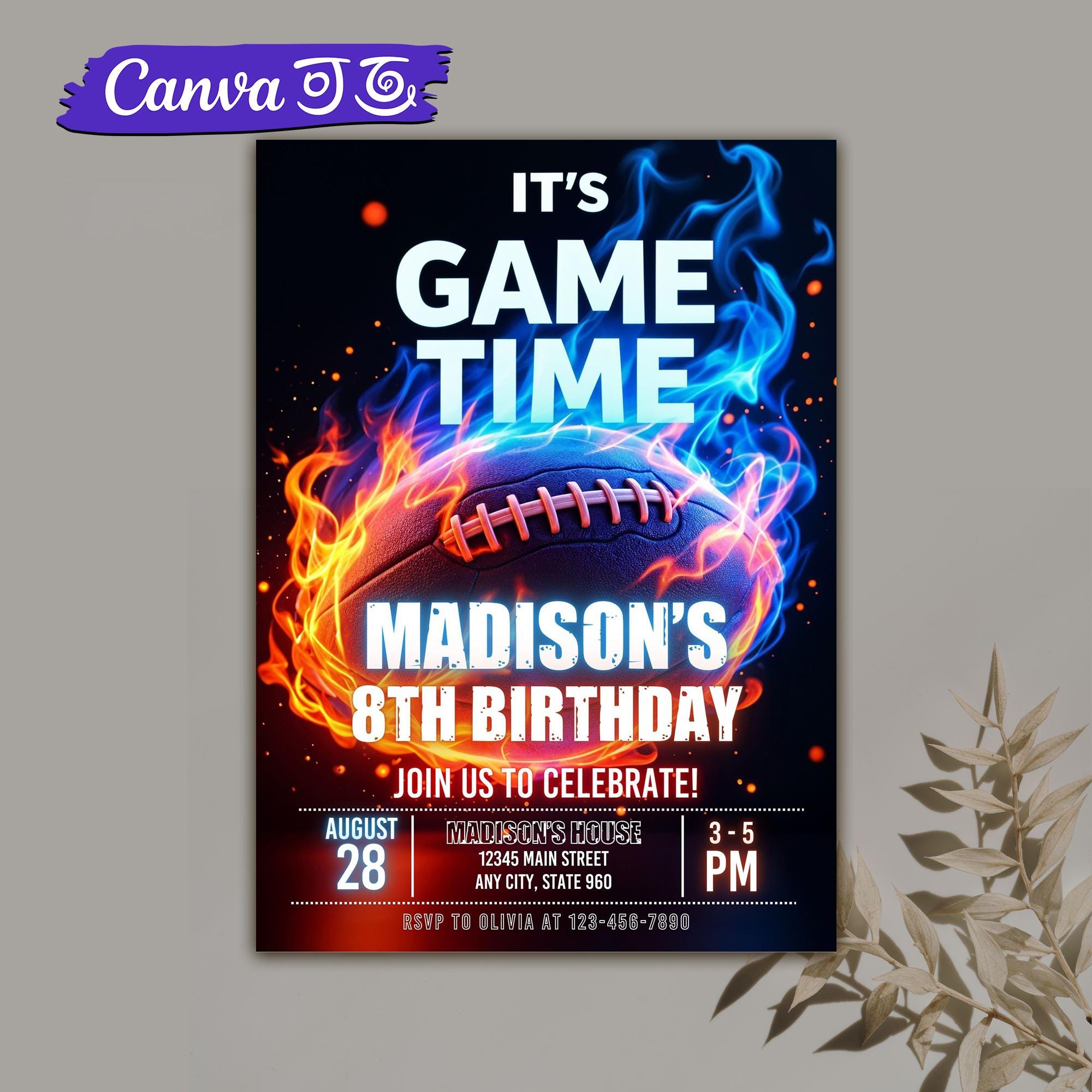 Editable Football Themed Birthday Party Invitation, Football Game ...