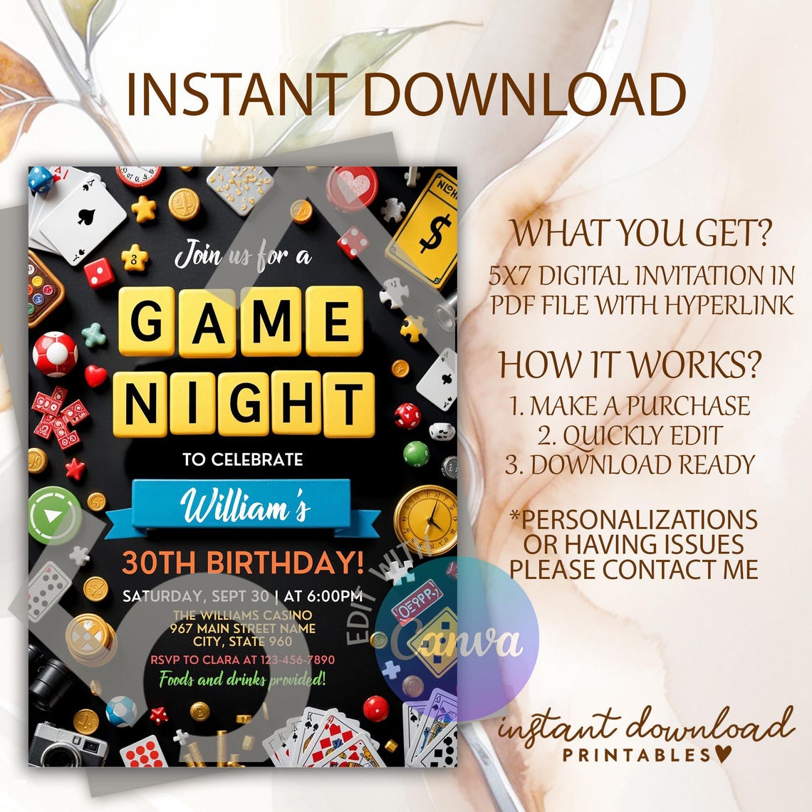 Editable Game Night Invitation, House Party Invitation, Board Games ...