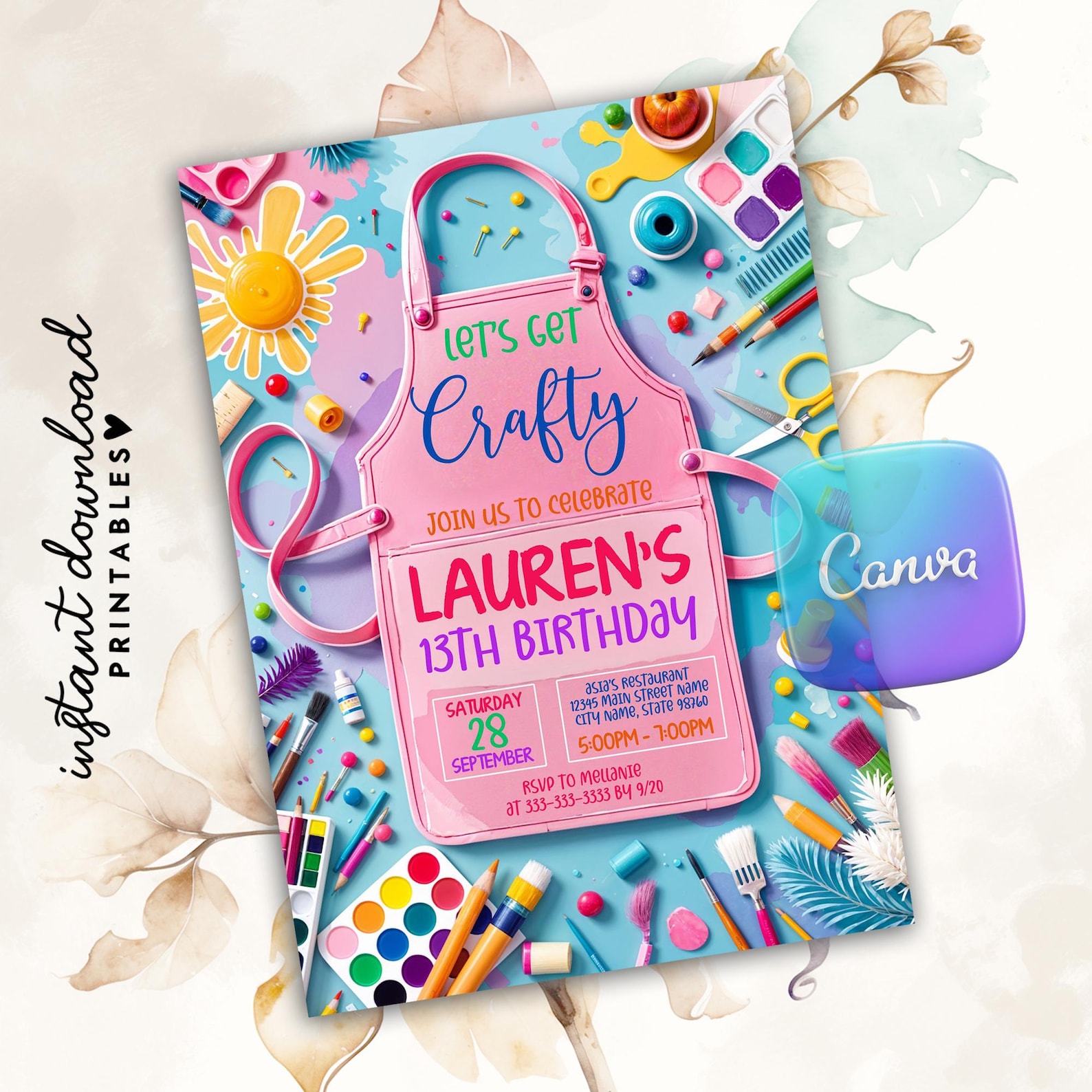 Editable Craft Birthday Party Invitation, Crafting Theme Birthday ...