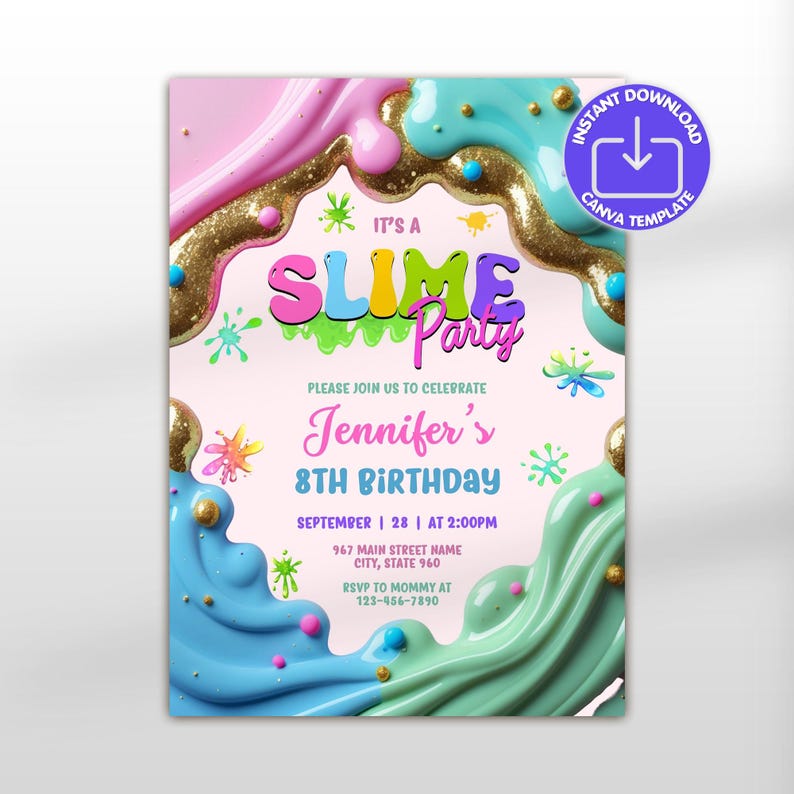 Editable Slime Birthday Invitation, Slime Time Party Invite, Slime ...