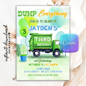 Editable Garbage Truck Birthday Invitation, Dump Truck Party Invite ...