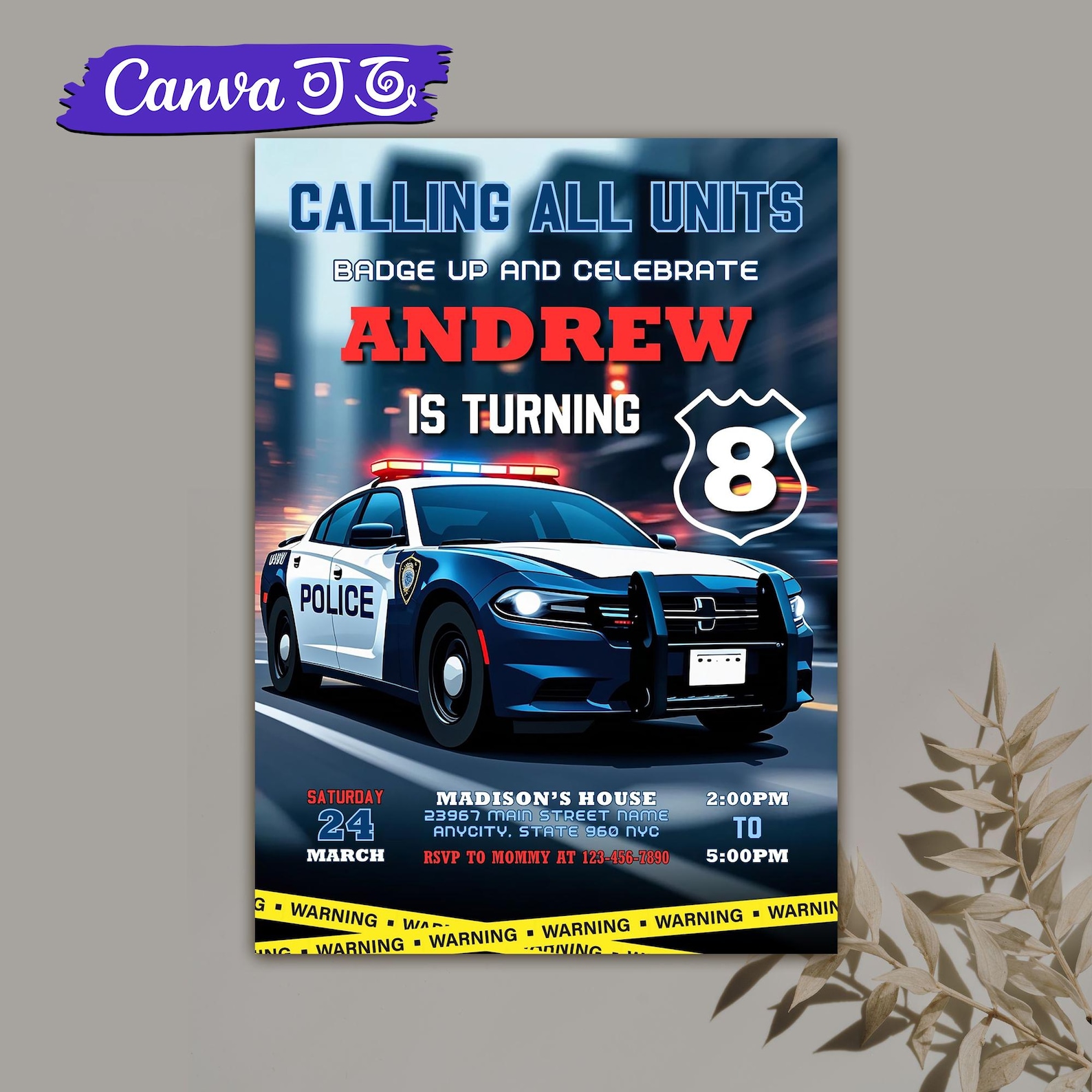 Editable Police Birthday Invitation, Police Officer Invitation, Police ...