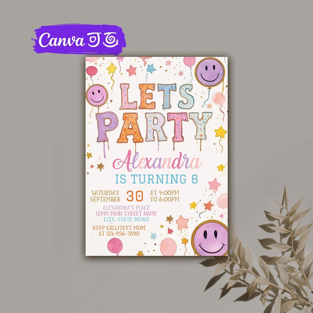 Let's Party Patch Letters Invitation, Patch Letter Birthday Invitation ...