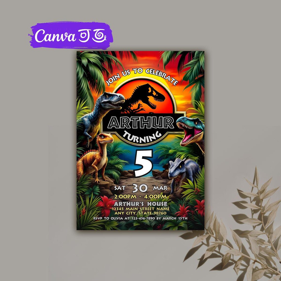 Plantilla de invitación de cumpleaños editable de Dinosaur Park ...