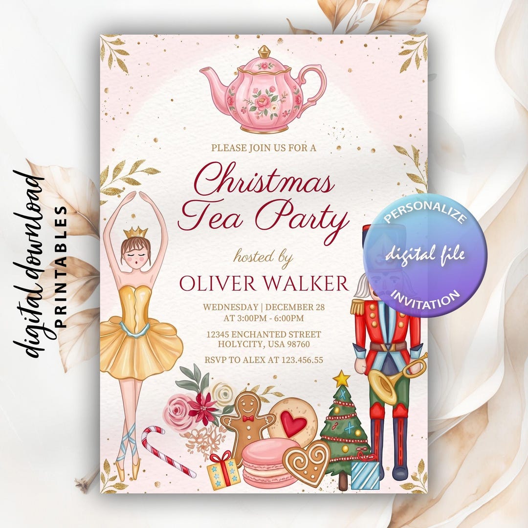 Nutcracker Christmas Tea Party Invitation, Nutcracker Holiday ...