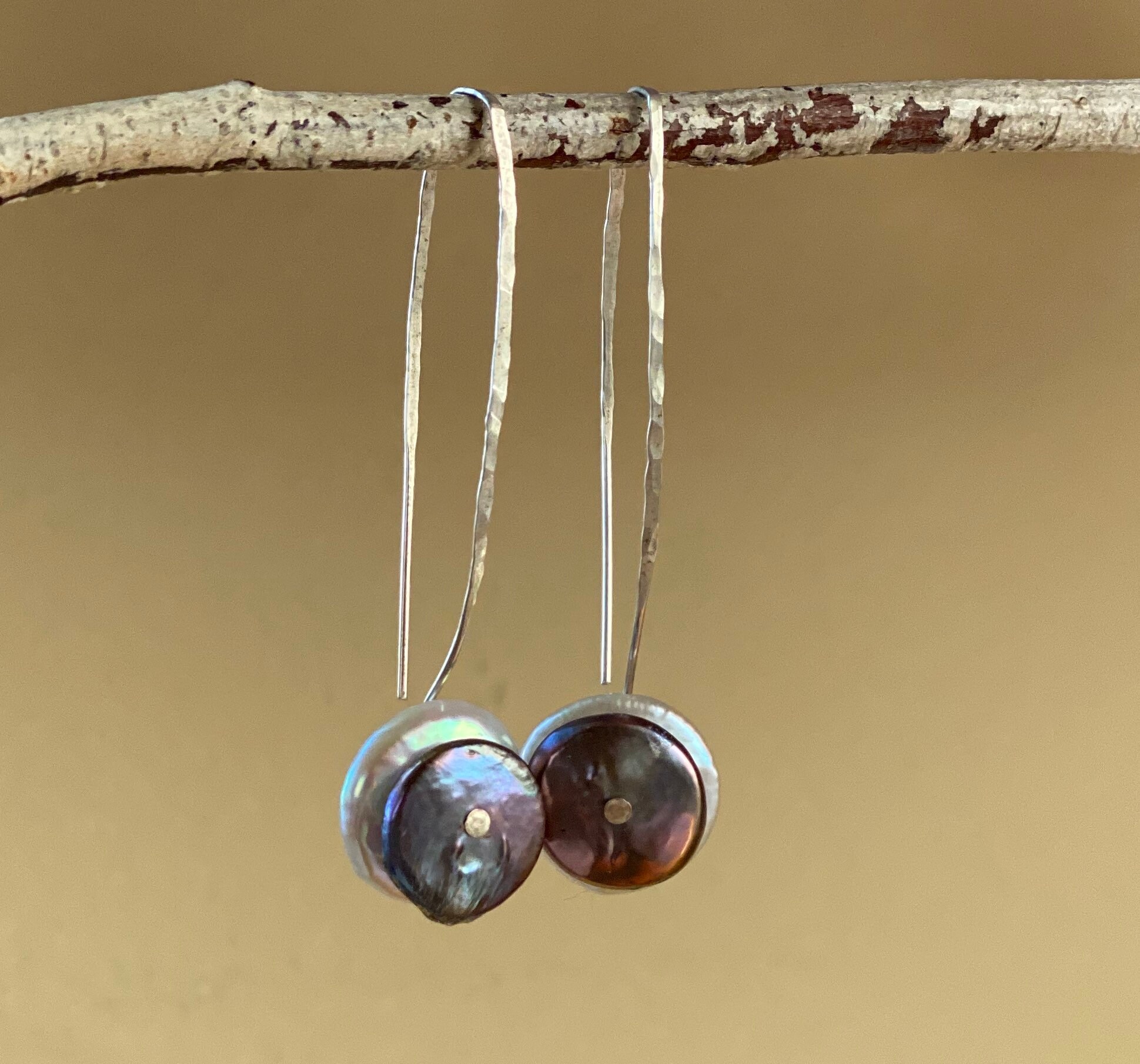 Pearl Open Hoop Sterling Earrings. Black and White Pearl Pearl Open Hoop Sterling Earrings. Black and White Pearl