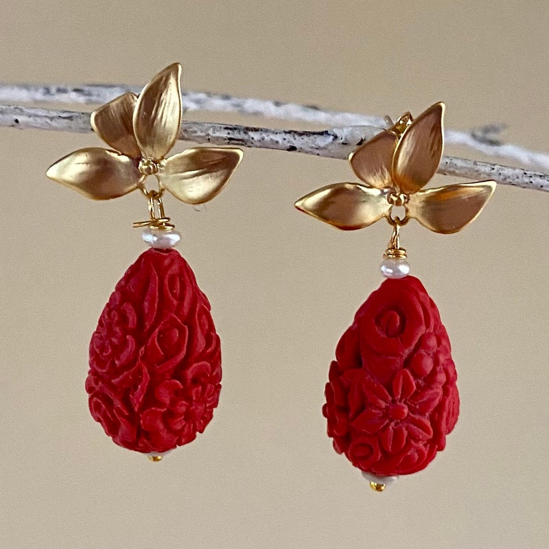 Carved Red Cinnabar - Etsy
