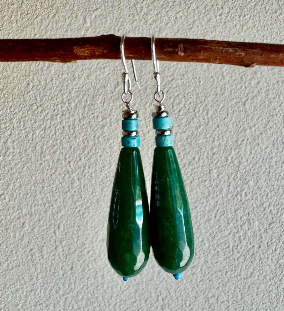 Green Jade Teardrop Silver Earrings. Faceted Jade and Turquoise ...