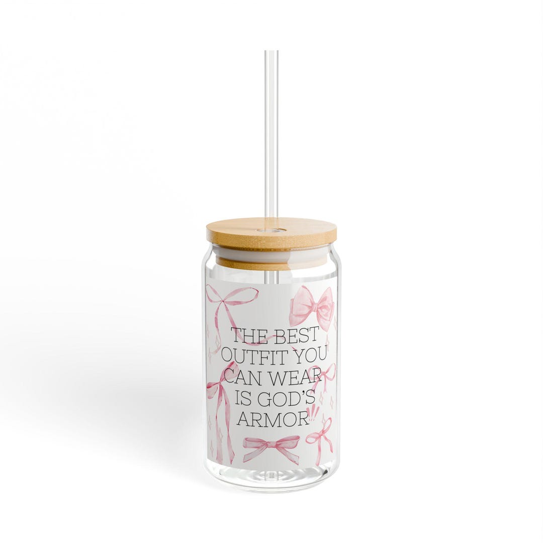 GOD'S ARMOR Glass, 16oz, Girls Bow Glass Cup, Girls God Glass Cups ...