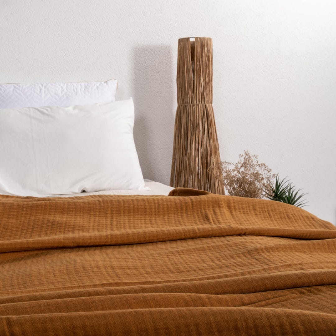 Camel Cotton Muslin Bedspread: Boho King Size Blanket - Etsy