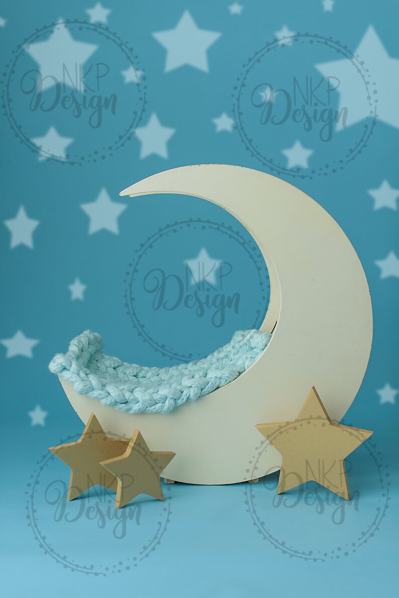 Newborn Moon Stars Clouds Digital Prop Background Backdrop 3 Versions ...
