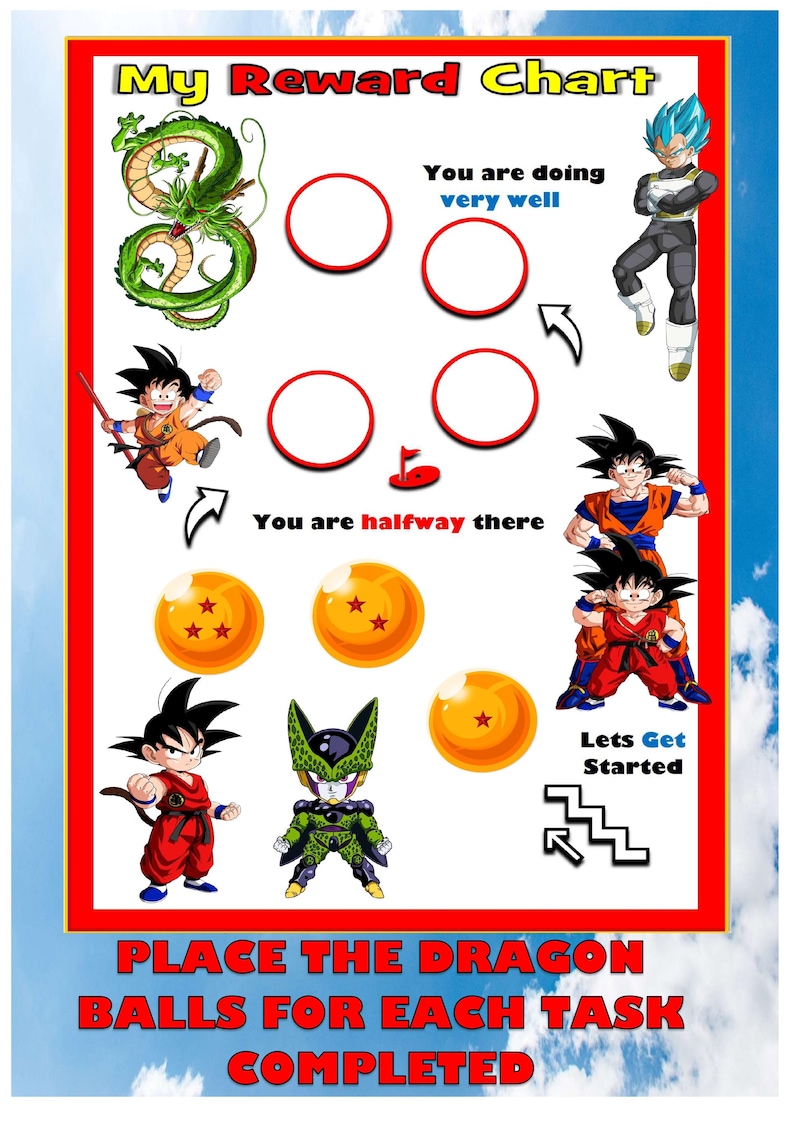 Dragon Ball Chore Chart for Kids | Dragon Ball Z Reward Chart ...