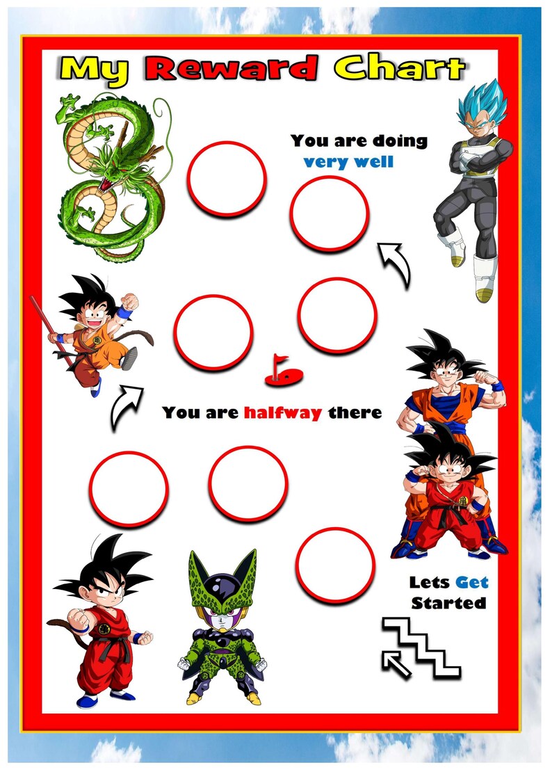Dragon Ball Chore Chart for Kids | Dragon Ball Z Reward Chart ...