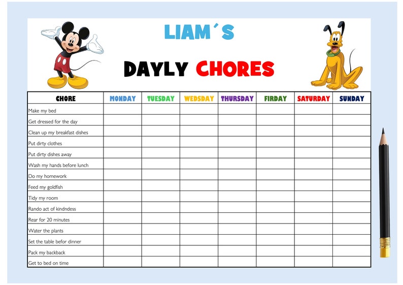 Chore Chart for Kids | Kids Chore Chart | Fun Lilo Stitch Reward System ...