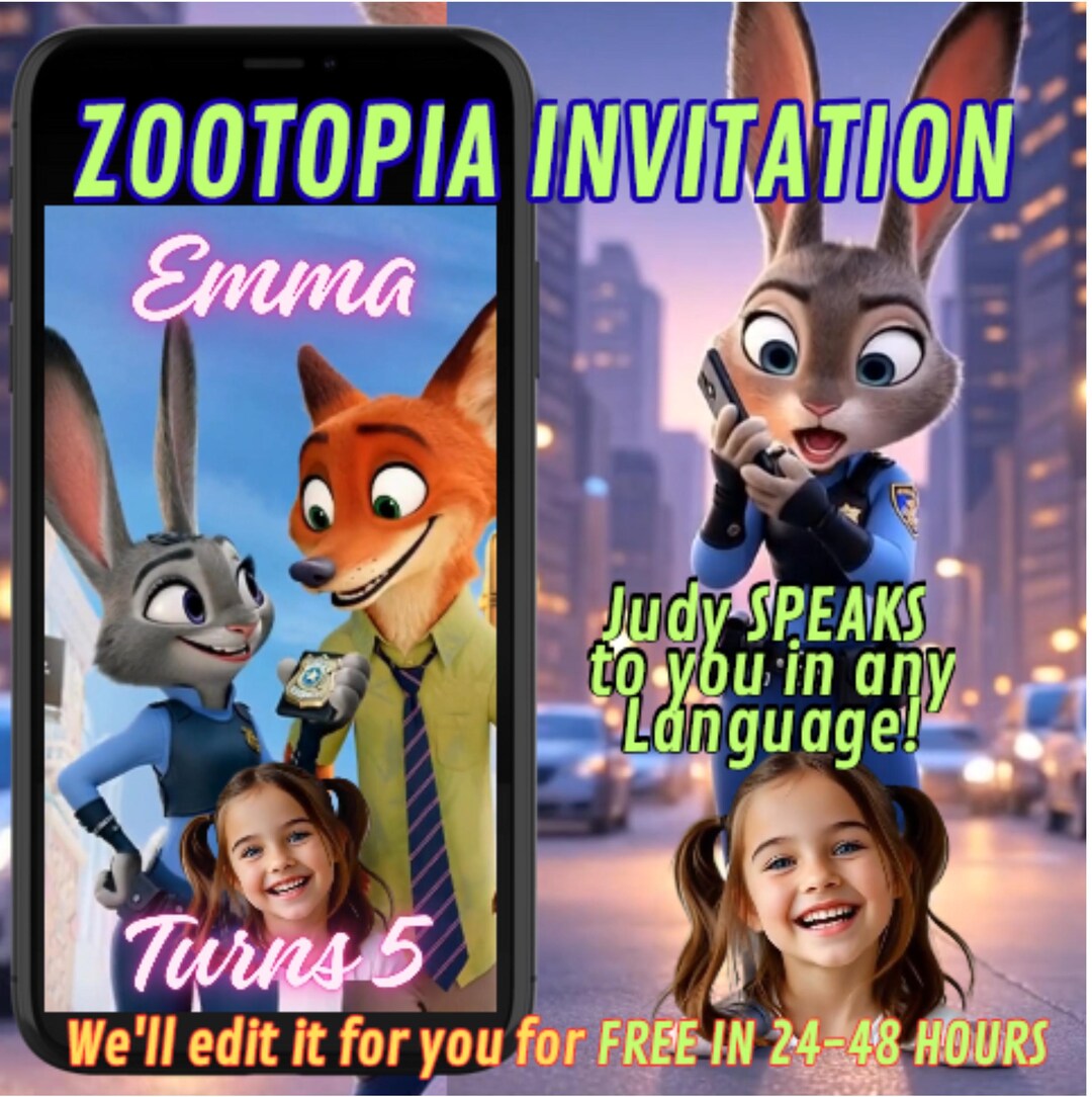Personalized Zootopia 2 Birthday Invitation, Full Editable Zootopia 2 ...