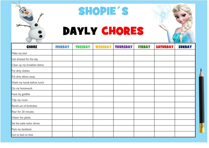 Chore Chart for Kids | Kids Chore Chart | Fun Lilo Stitch Reward System ...