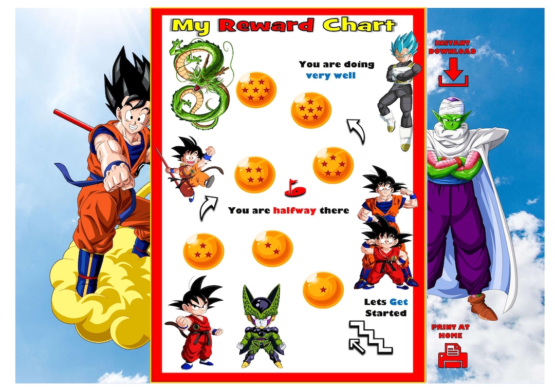 Dragon Ball Chore Chart for Kids | Dragon Ball Z Reward Chart ...