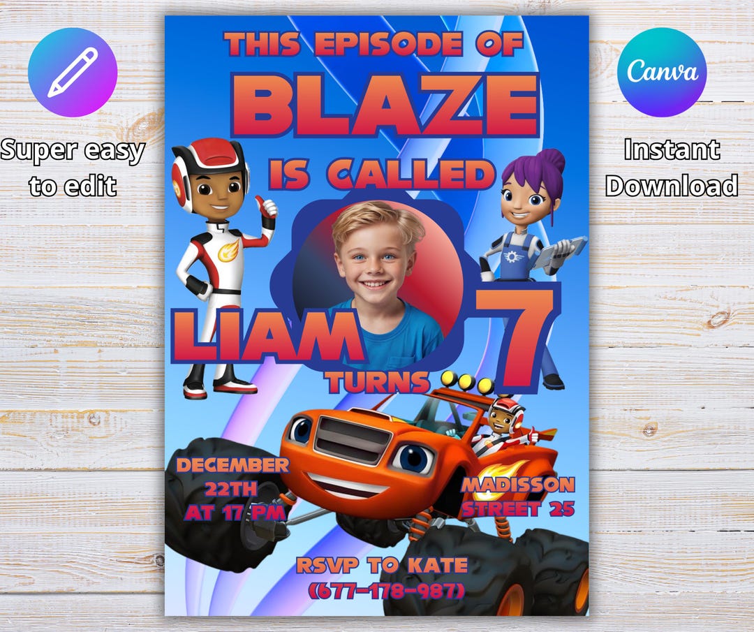 BLAZE BIRTHDAY INVITATION, Blaze Birthday Invite, Blaze Birthday ...