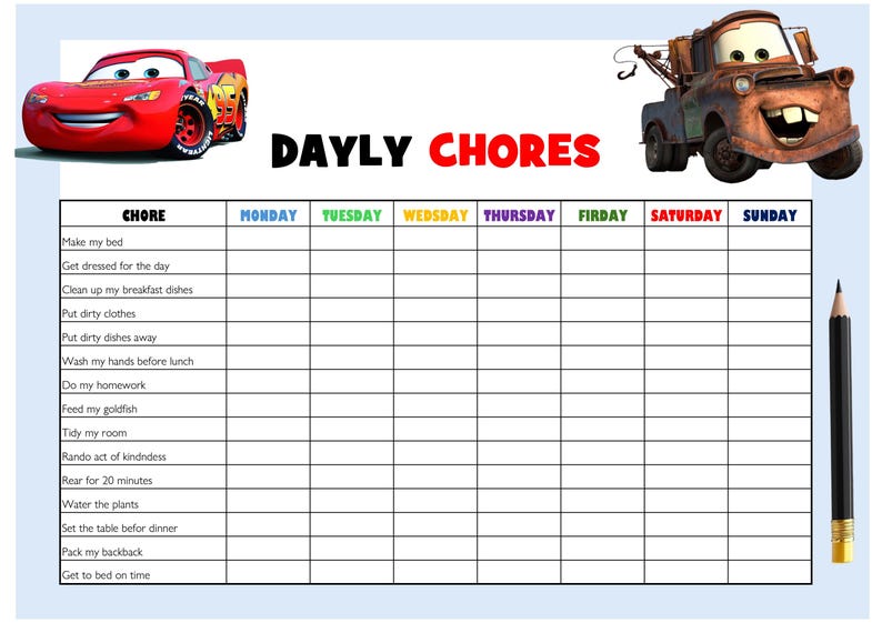 Chore Chart for Kids | Kids Chore Chart | Fun Printable Reward System ...