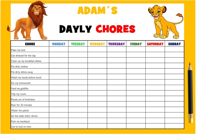Chore Chart for Kids | Kids Chore Chart | Fun Lilo Stitch Reward System ...