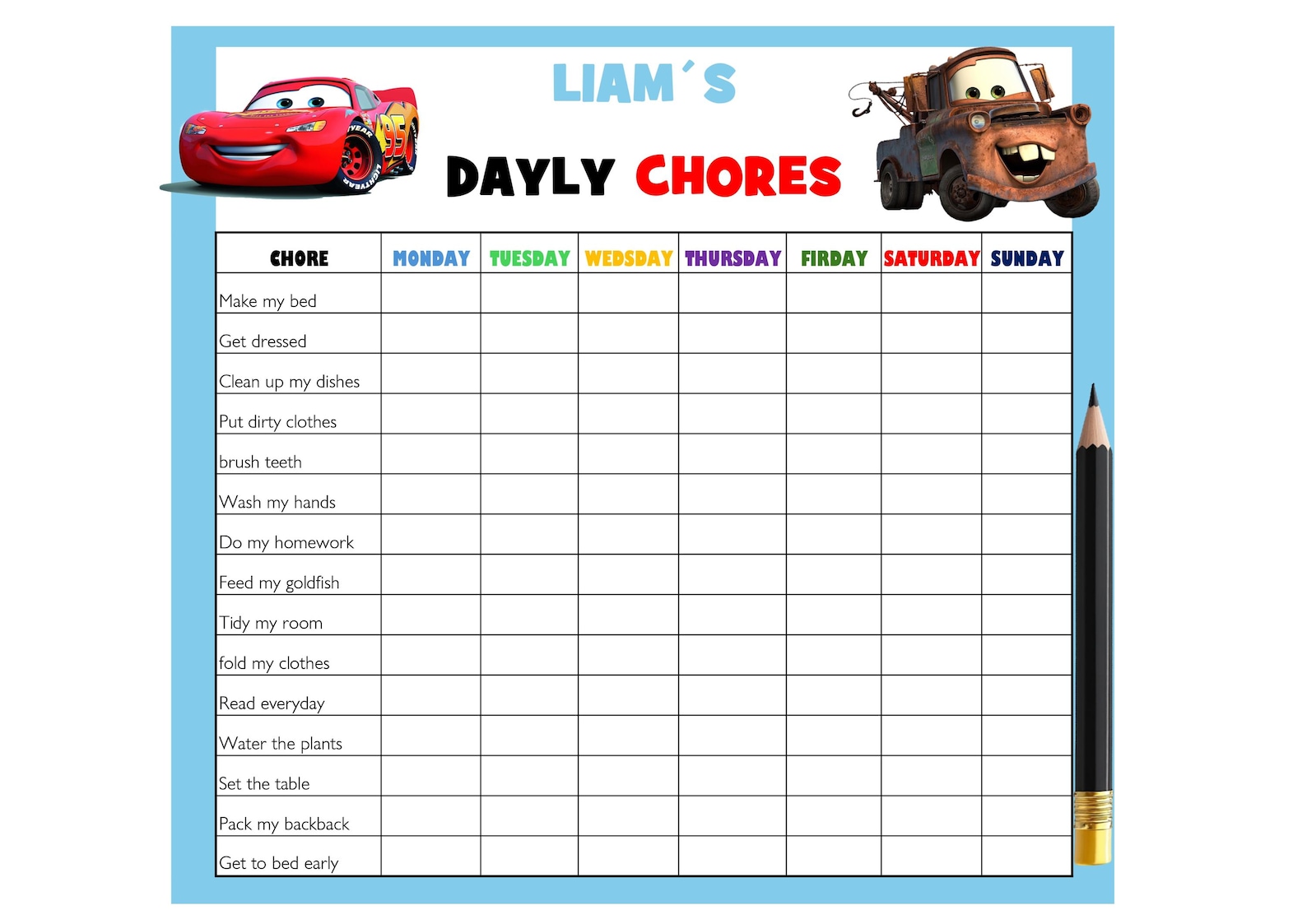 Chore Chart for Kids | Kids Chore Chart | Fun Printable Reward System ...