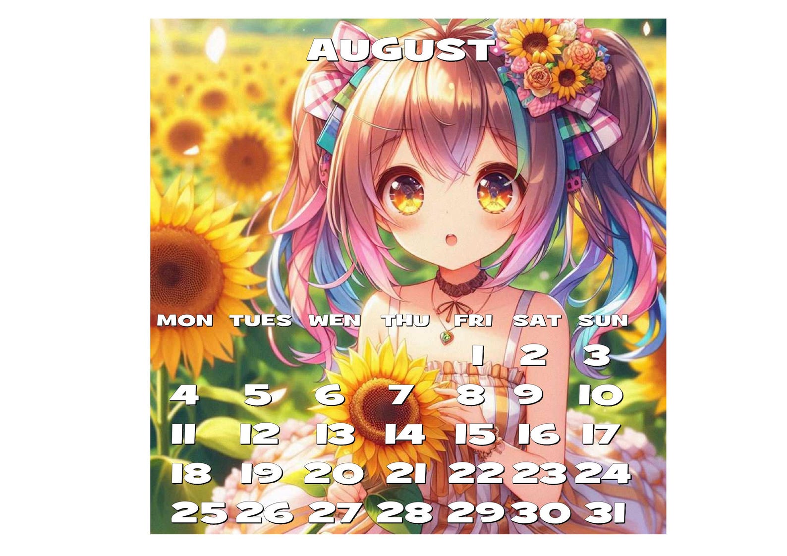 Calendar 2025 Printable, Anime Desk Calendar, 2025 Calendar Printable ...