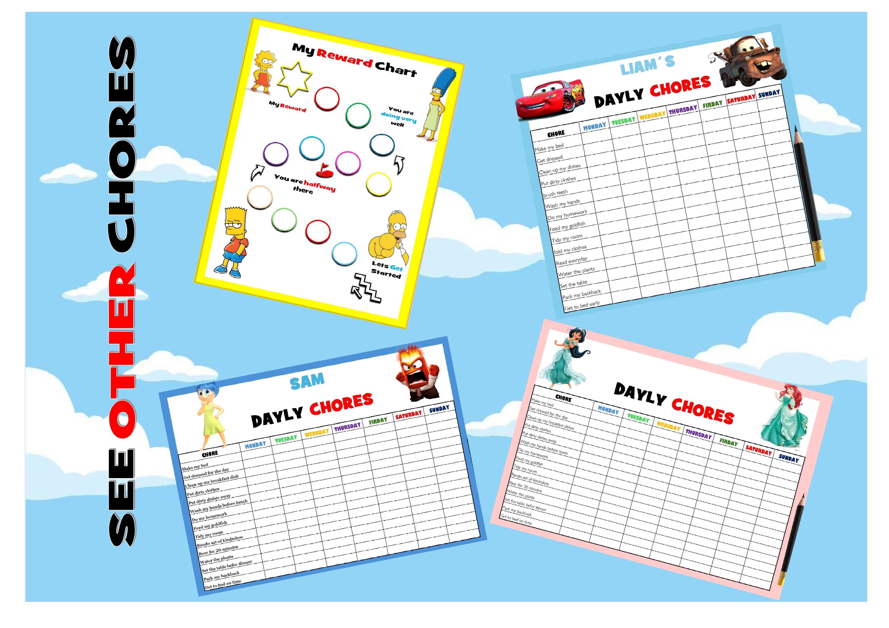 Chore Chart for Kids Printable| Kids Reward Chart | Printable Disney ...