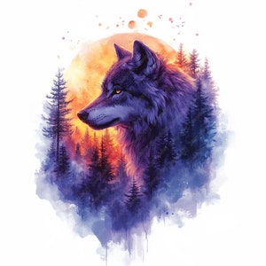8 Dreamy Fantasy Wolf Watercolor Clipart, Printable High Quality Wolf ...