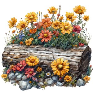 9 Flower on a Log Clipart, Printable High Quality Watercolor Floral ...