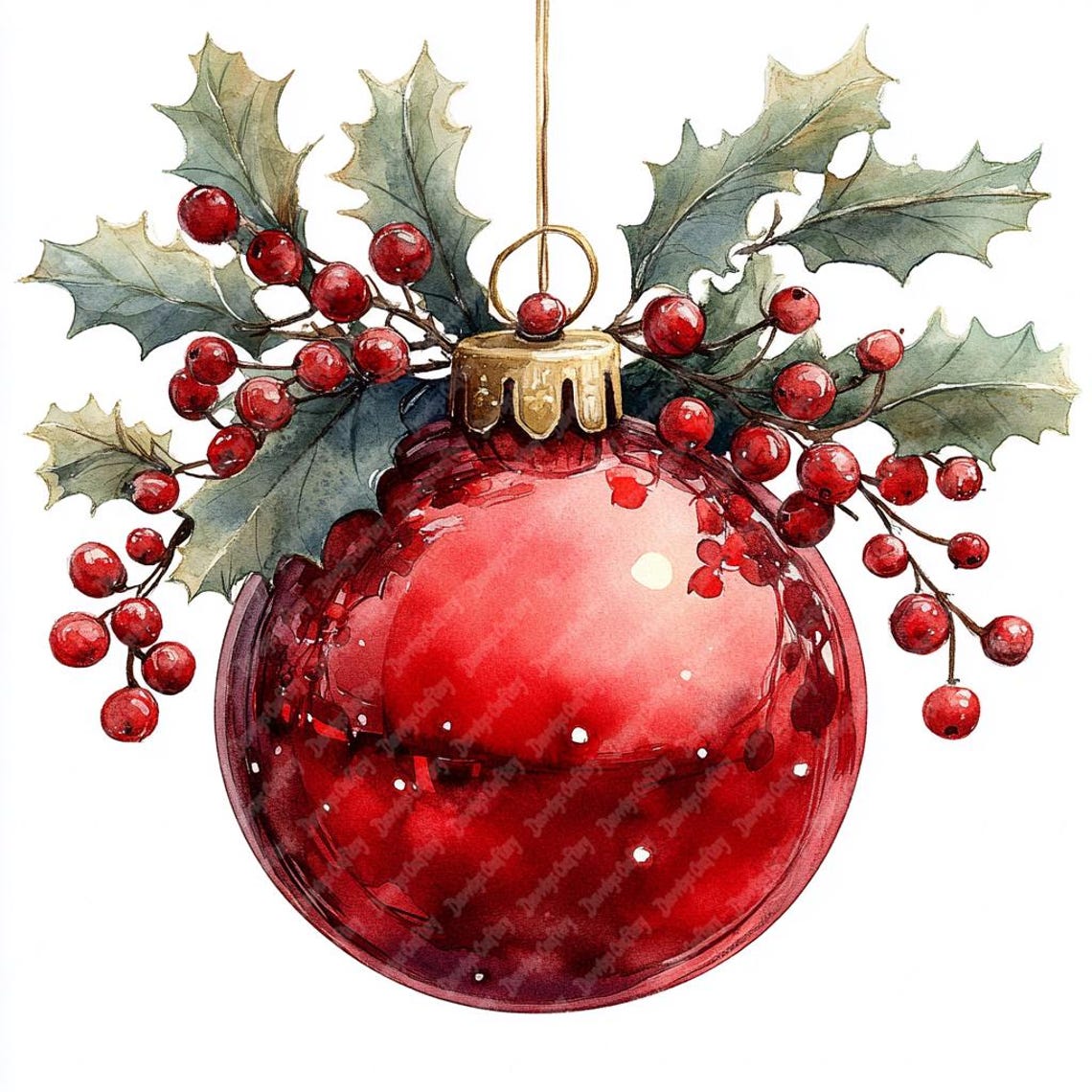 Red Christmas Bulb Watercolor Clipart, Festive Ornament (digital ...