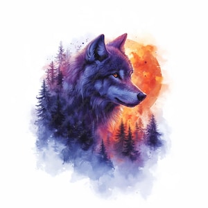 8 Dreamy Fantasy Wolf Watercolor Clipart, Printable High Quality Wolf ...