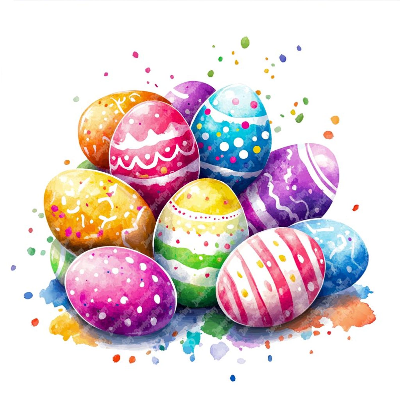 14 Colorful Easter Eggs Watercolor Clipart, Printable High Quality ...