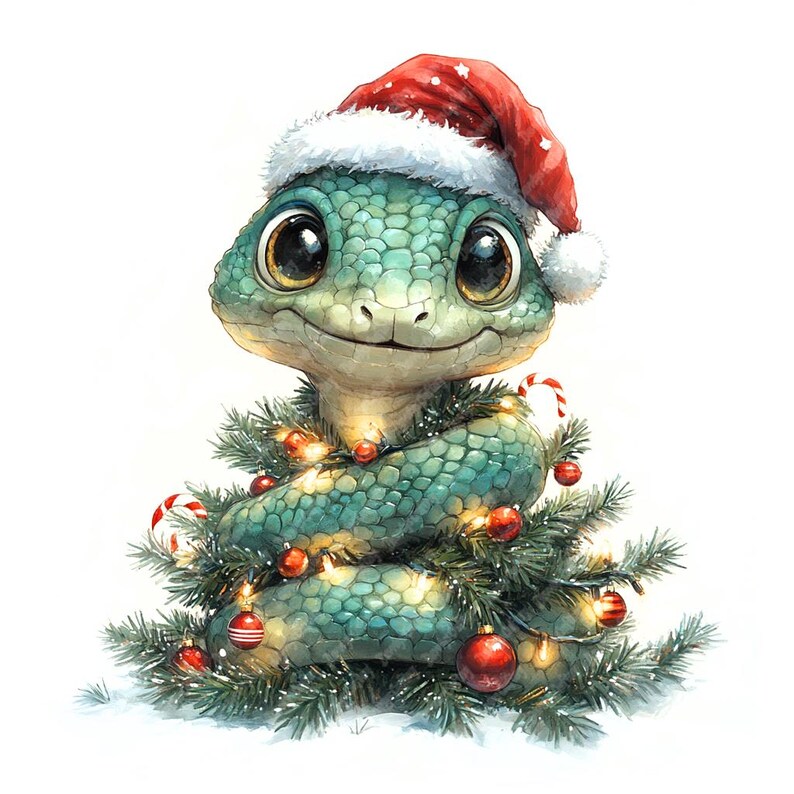 10 Christmas Tree Snake Watercolor Clipart Bundle, Printable High ...