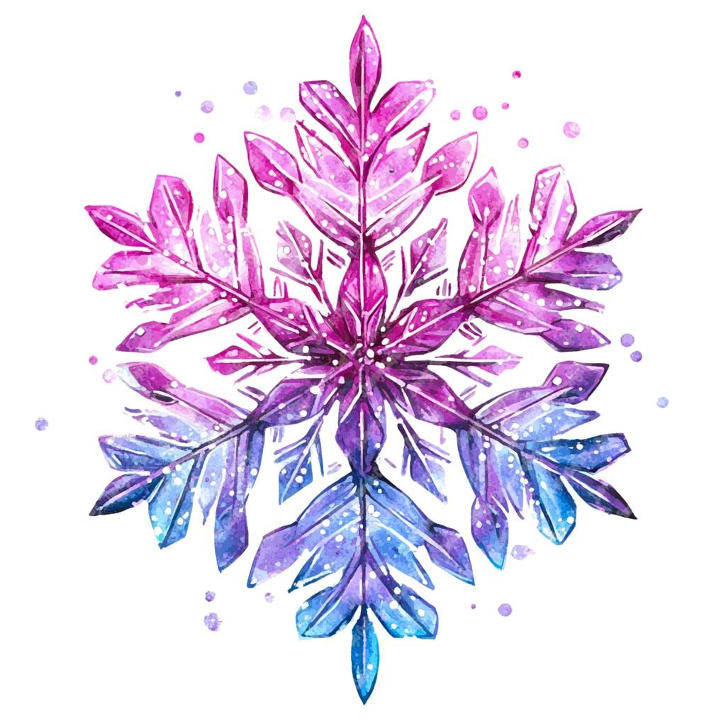 12 Blue and Pink Snowflake Watercolor Clipart, Printable High Quality ...