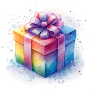 Colorful Christmas Gift Watercolor Clipart, Festive Present (digital ...