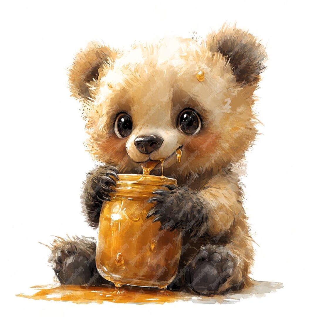 12 Cute Bears Eating Honey Clipart Bundle, Baby Bear Clipart, High ...