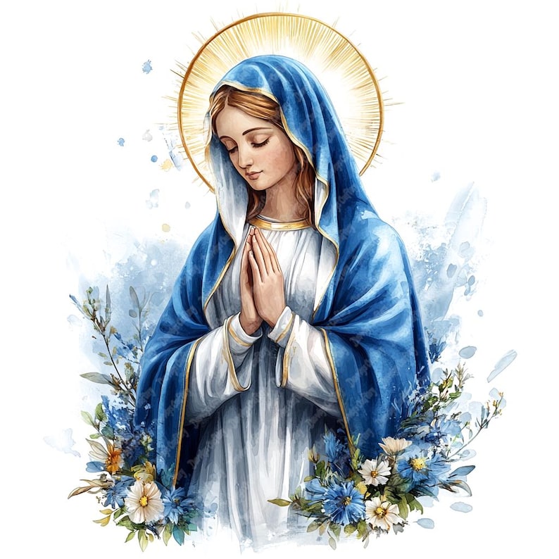 18 Virgin Mary Praying Watercolor Clipart, Printable High Quality Holy ...