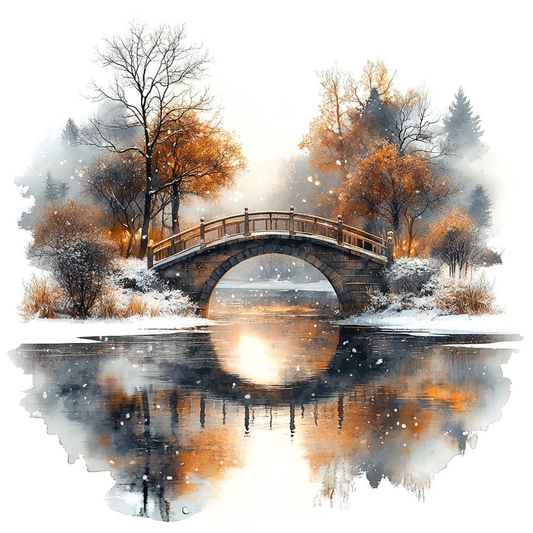 13 Winter Bridge Watercolor Clipart, Printable High Quality Winter ...