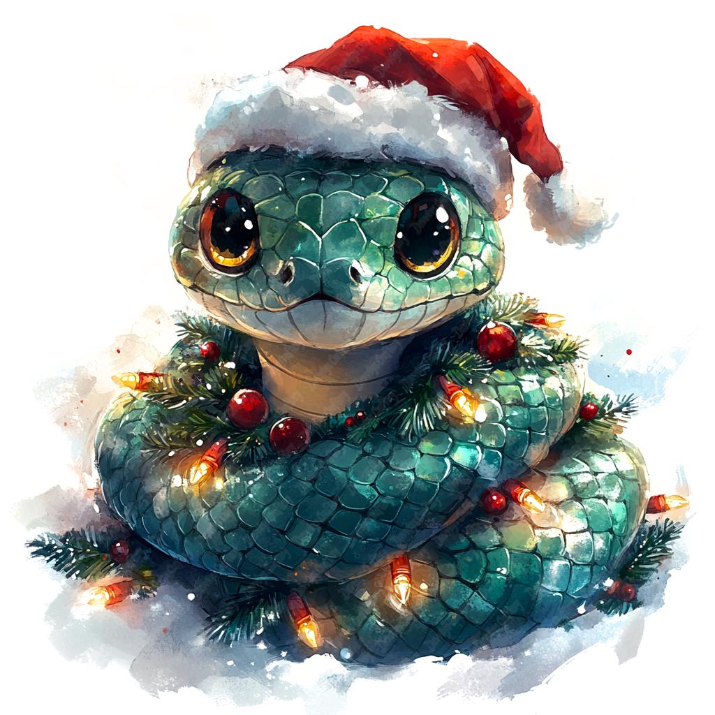 10 Christmas Tree Snake Watercolor Clipart Bundle, Printable High ...