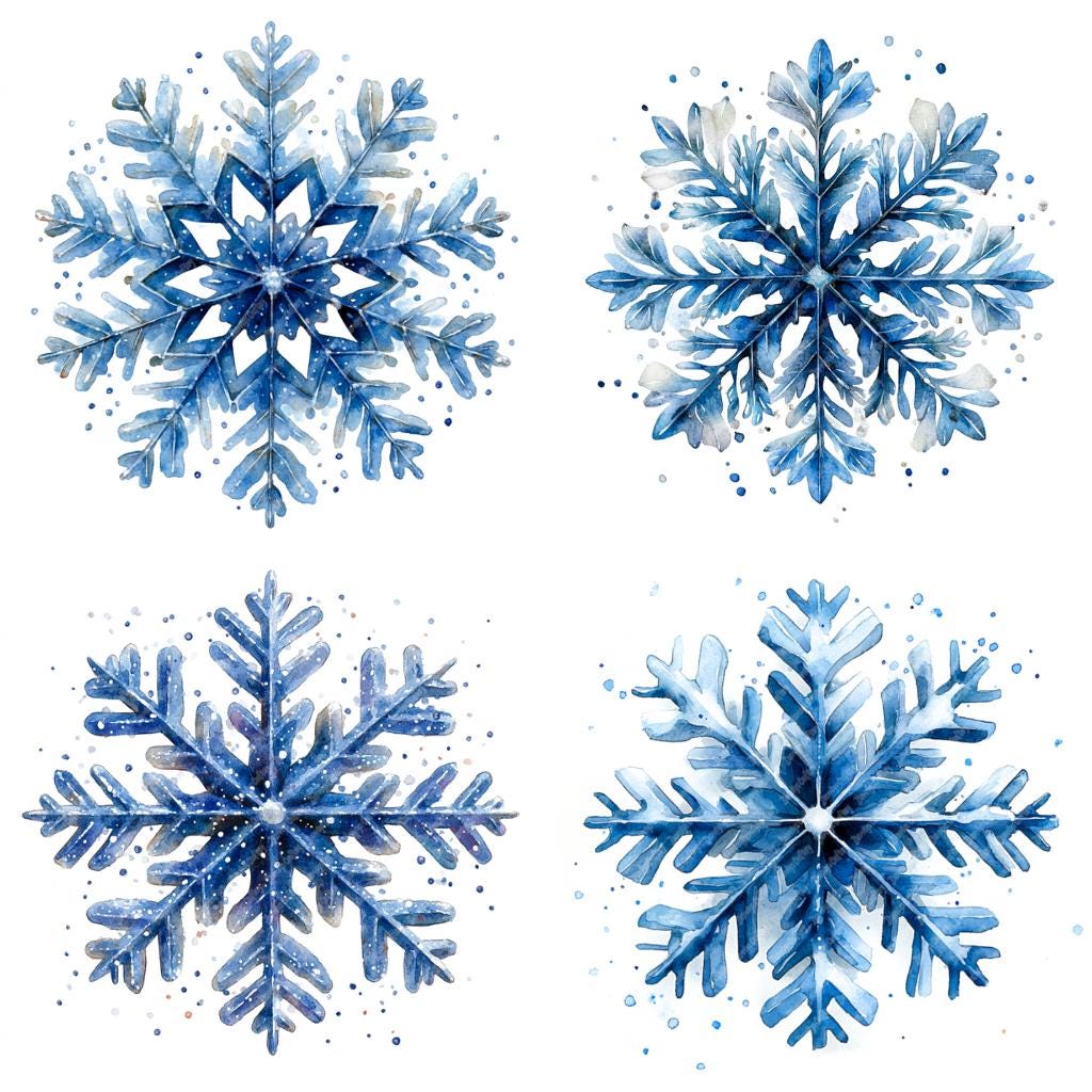 18 Realistic Snowflake Watercolor Clipart, Printable High Quality ...