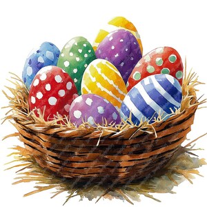 10 Easter Basket With Eggs Watercolor Clipart, Printable High Quality ...