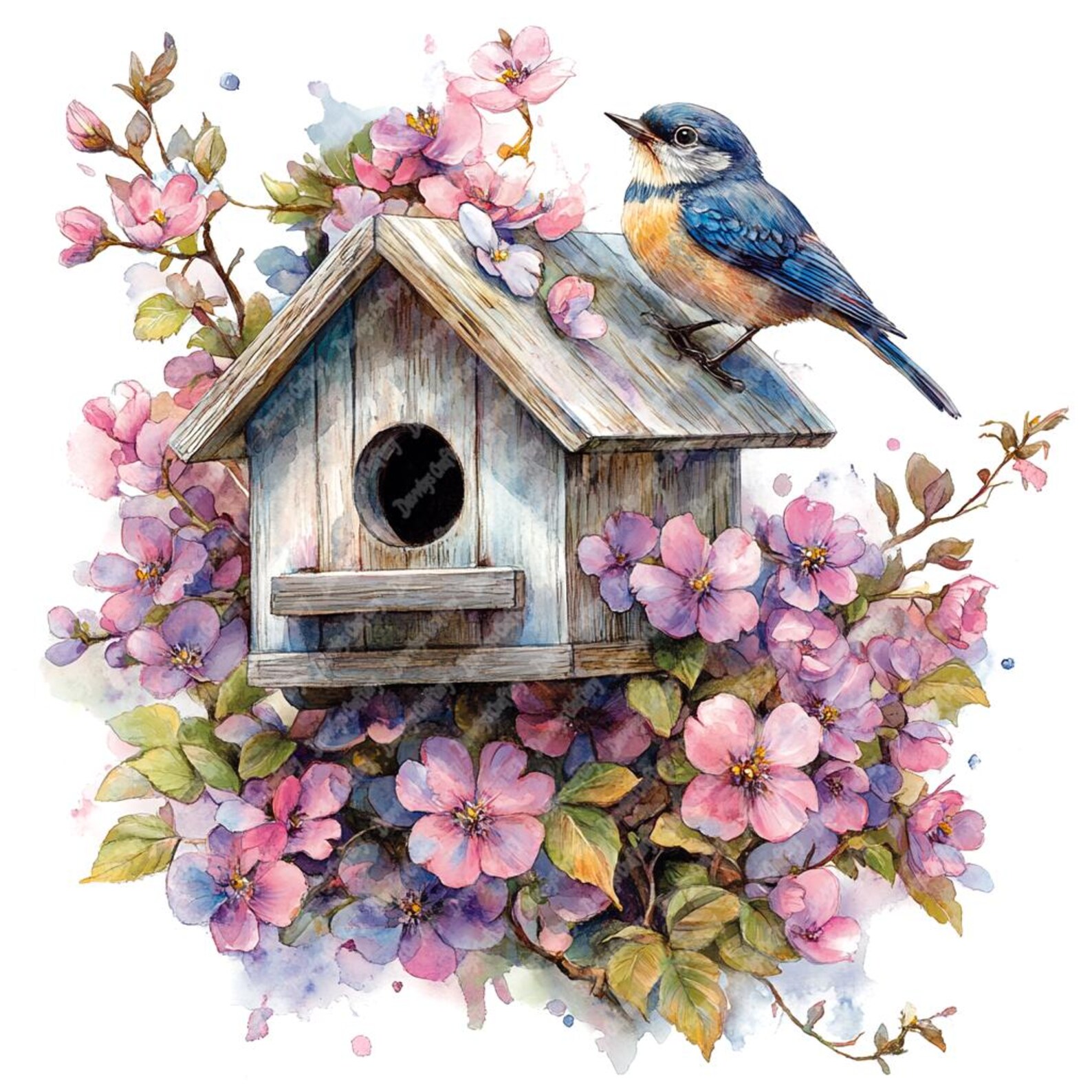 14 Cute Spring Bird House Watercolor Clipart, Printable High Quality ...