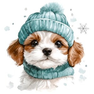 Winter Dogs Watercolor Clipart, Hats and Snowflakes (digital Download ...