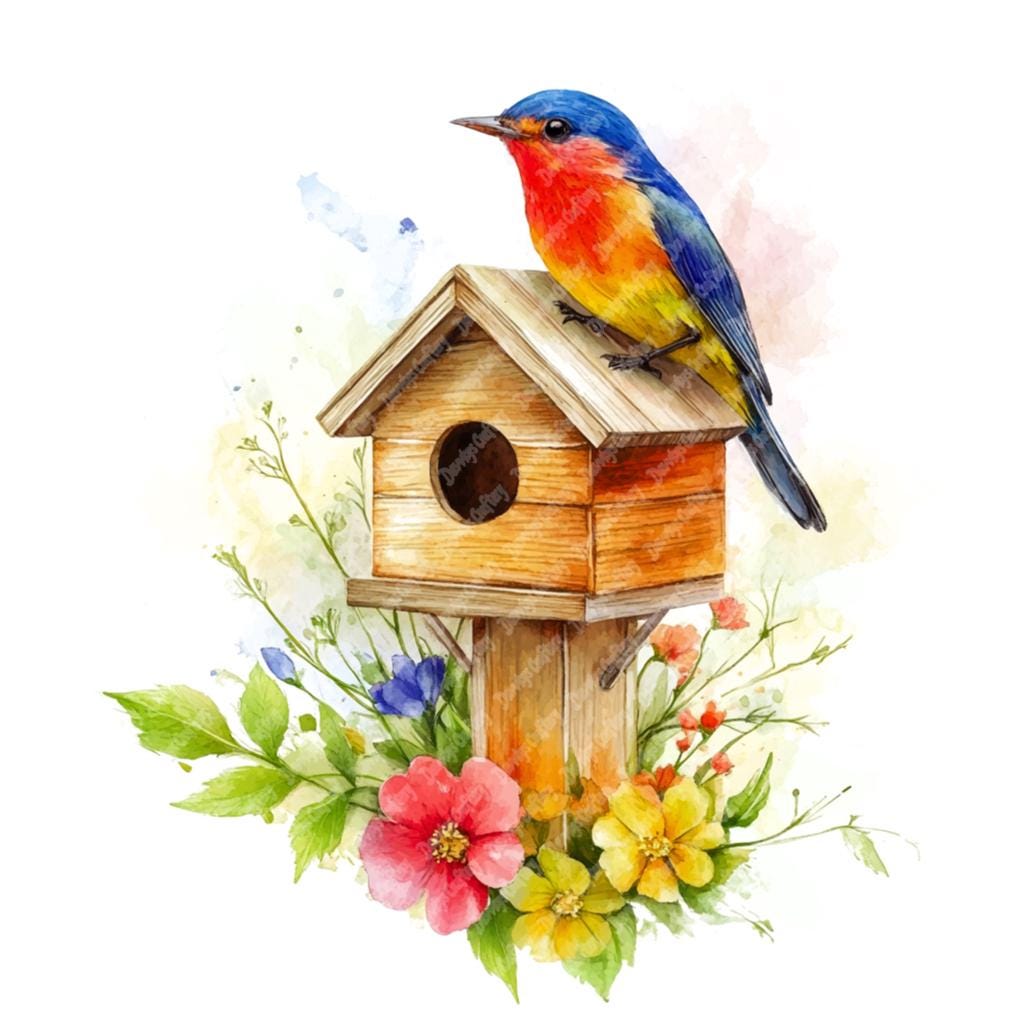 14 Cute Spring Bird House Watercolor Clipart, Printable High Quality ...