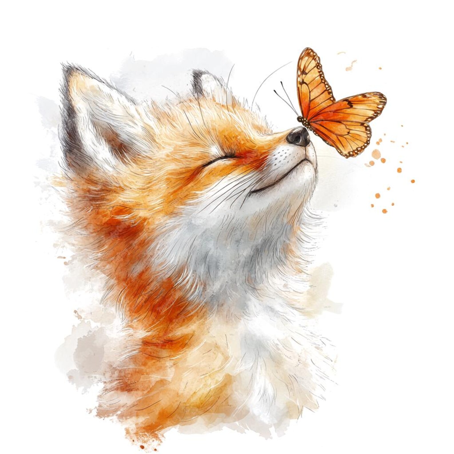 7 Fox and Butterfly Watercolor Clipart, Printable High Quality ...