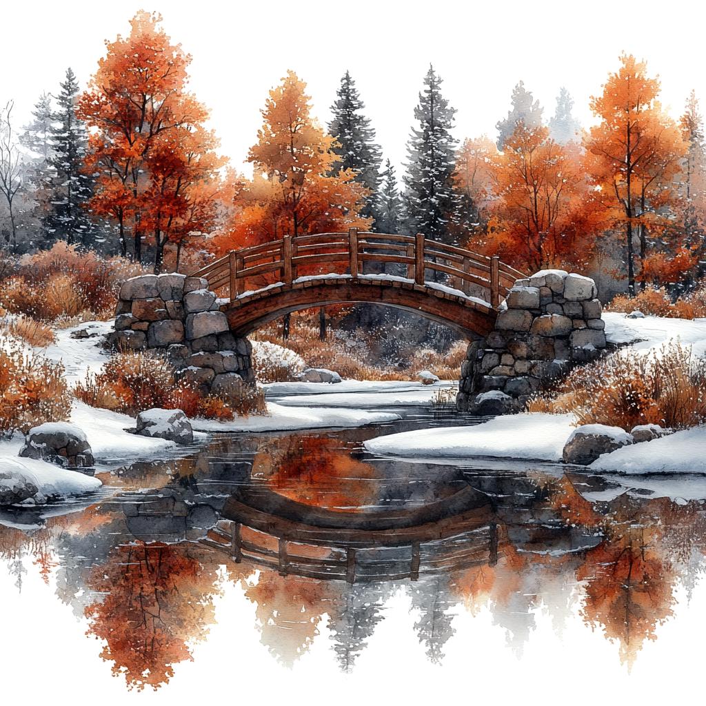13 Winter Bridge Watercolor Clipart, Printable High Quality Winter ...
