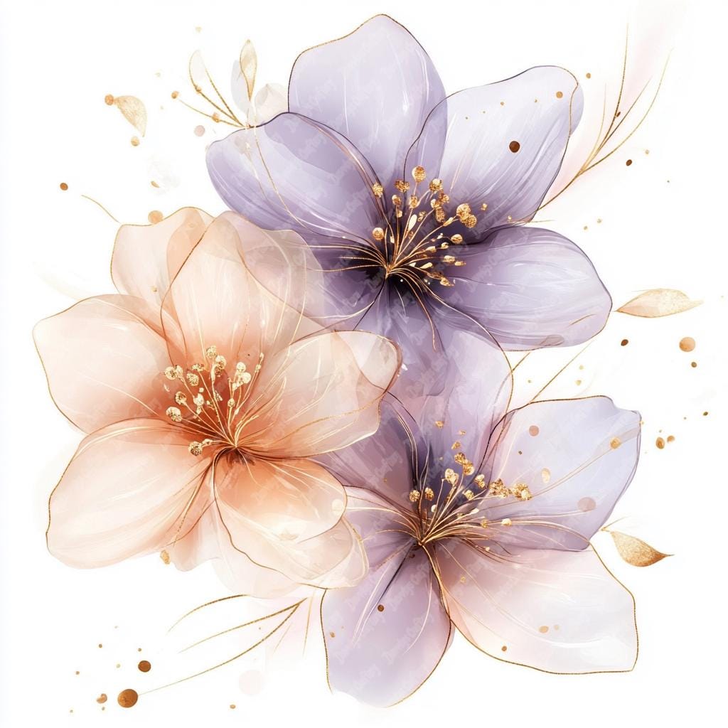 10 Purple and Gold Flowers Watercolor Clipart, Printable High Quality ...