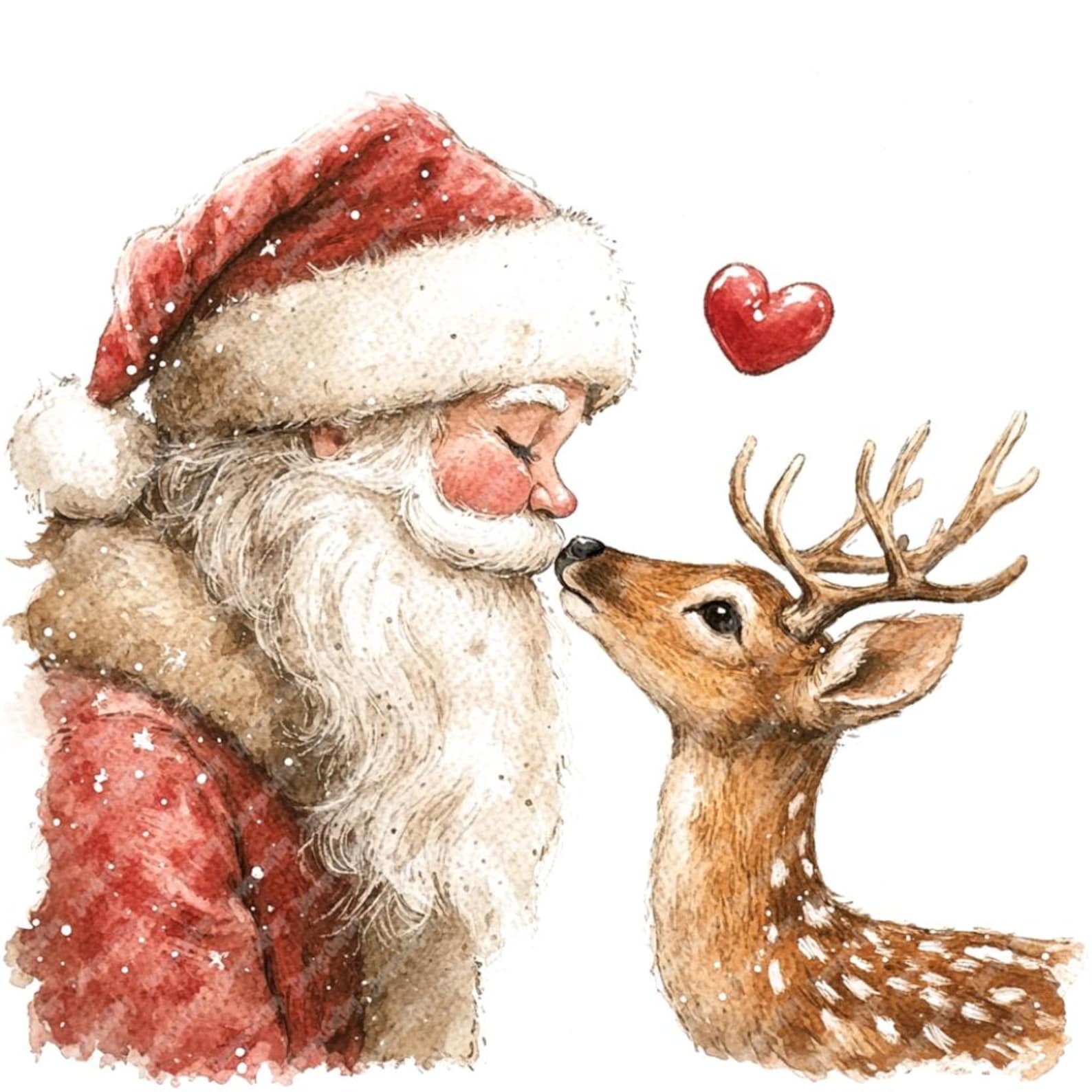 Santa and Reindeer Watercolor Clipart, Christmas JPG Images (digital ...