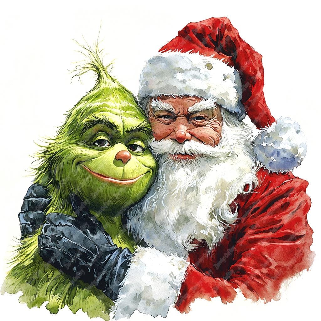 9 Santa and Grinch Hugging Christmas Watercolor Clipart, Printable High ...